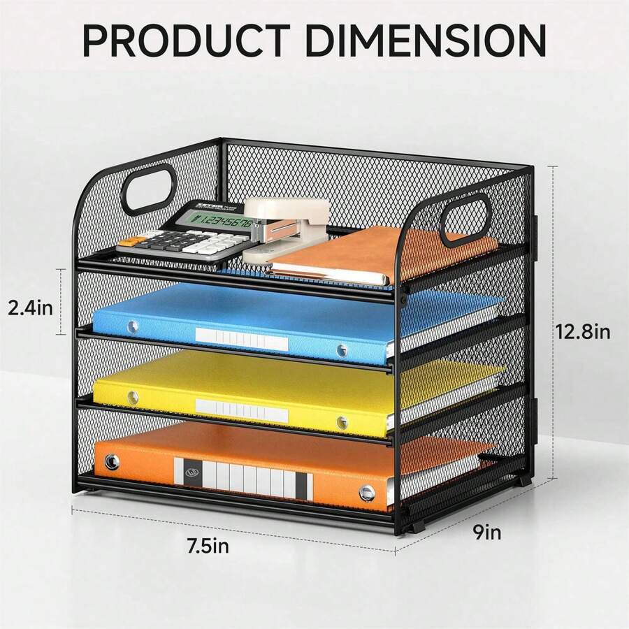 Paper Organizer For Desk, 4-Tier Desk Organizer Tray, Mesh Desktop File ...