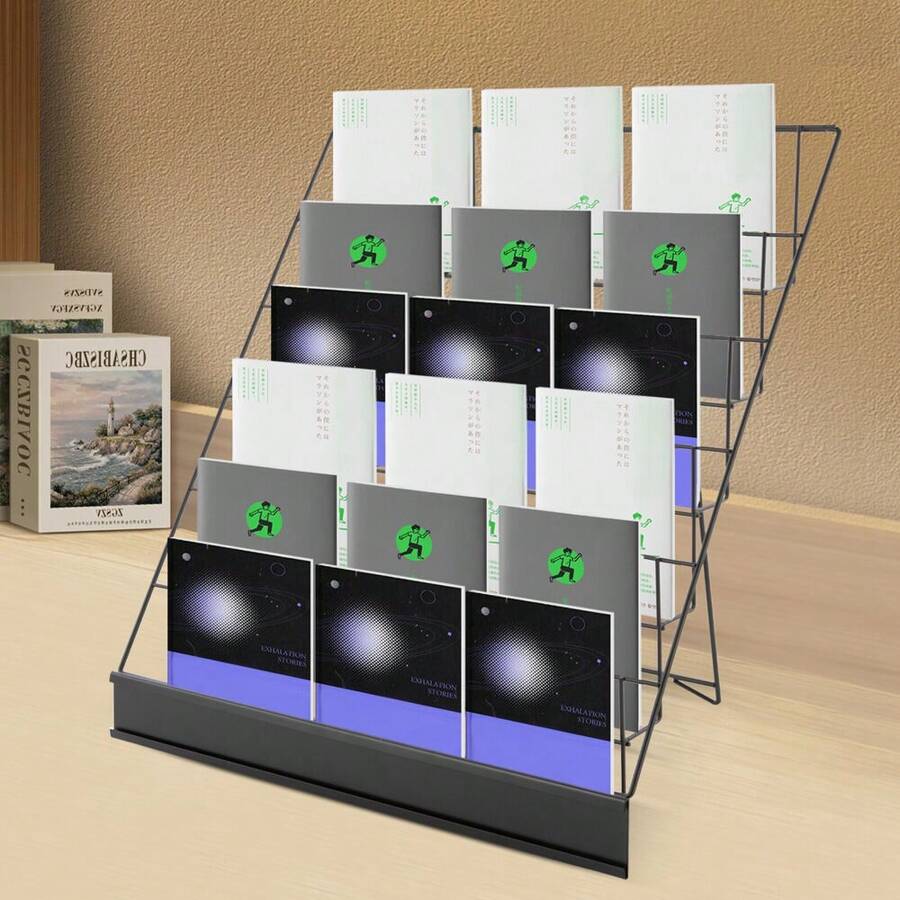 6 Tiers Black Tabletop Book Rack & Magazine Rack, Book Display Stand ...