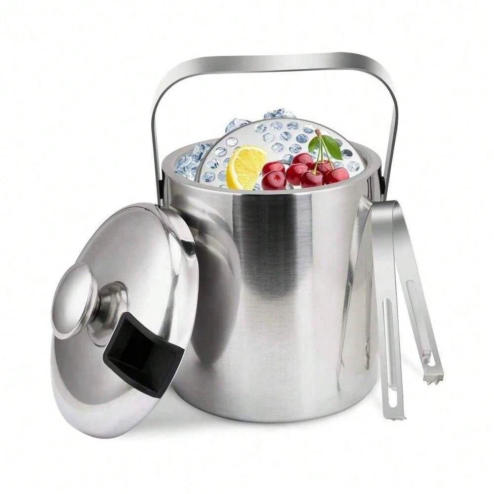 Ice Bucket, Double-Wall Stainless Steel Insulated Ice Buckets With Lid ...
