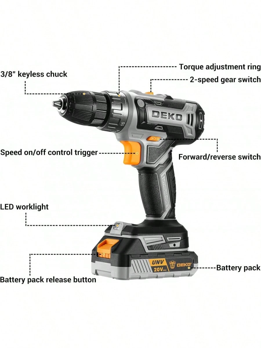 Power Drill Cordless: DEKO PRO Cordless Drill 20V Electric Power Drill ...