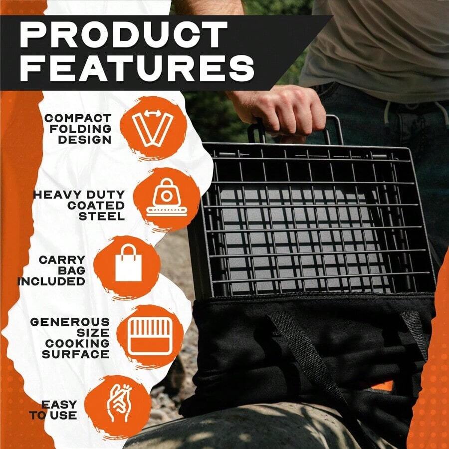 Portable, Adjustable Height, Heavy Duty, Compact,Adv Seeka Heavy Duty 24" Folding Campfire Grill ...