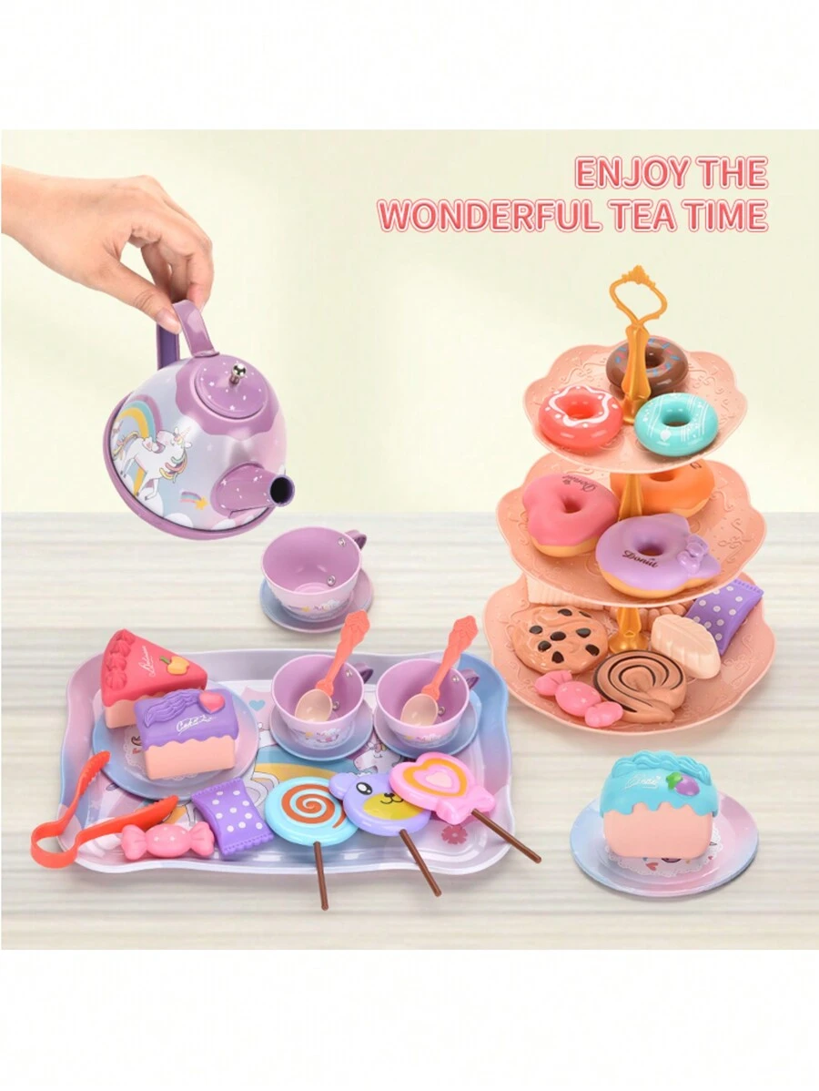Kids Girls Pretend Play Afternoon Tea Set, Realistic Dessert Cake ...