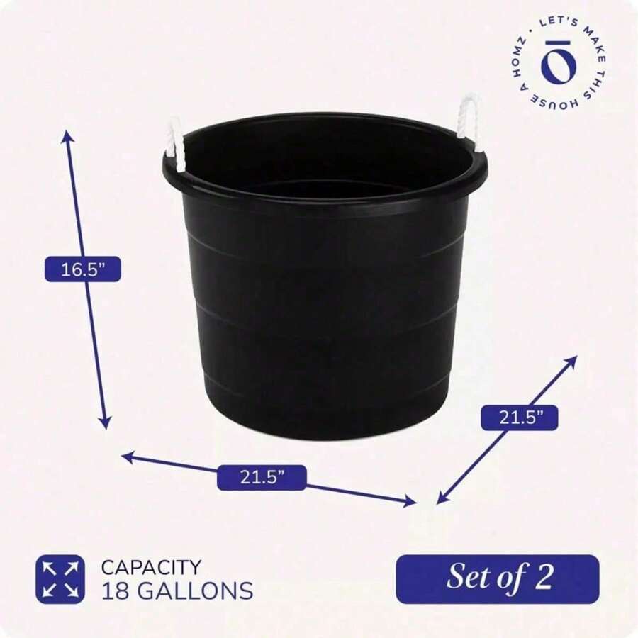 (2 Pack) - 18 Gallon Round Storage Tub With Rope Handles, Open Top ...