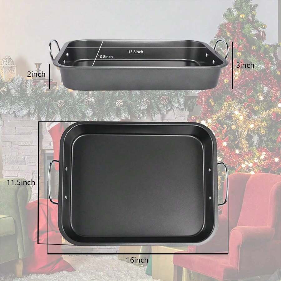 Roasting Pan With Rack, 16 Inch X 11.5 Inch Rectangular Roaster Set For ...