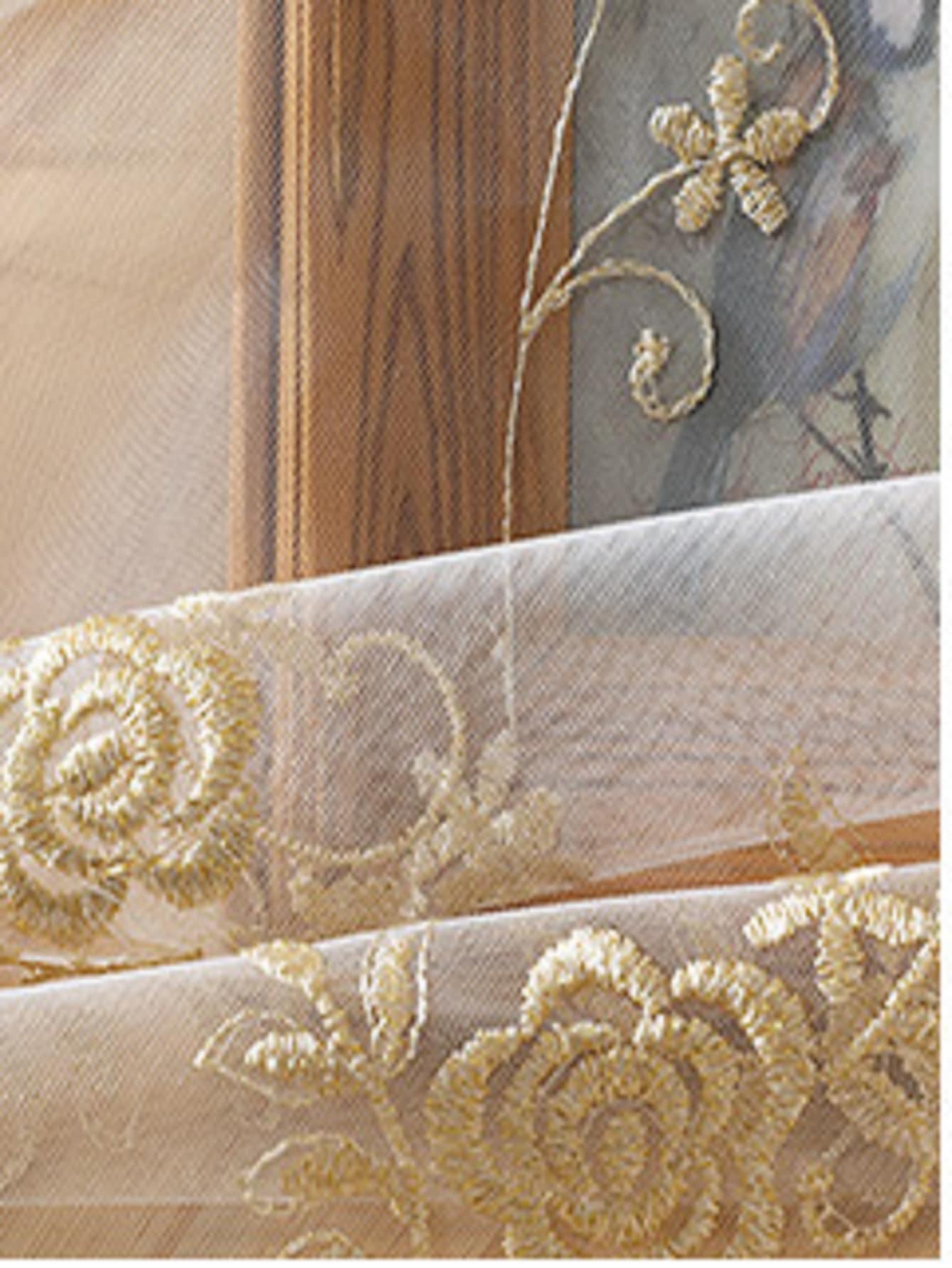 1pc Modern American Pastoral Golden Rose Embroidery Decorative Tulle ...