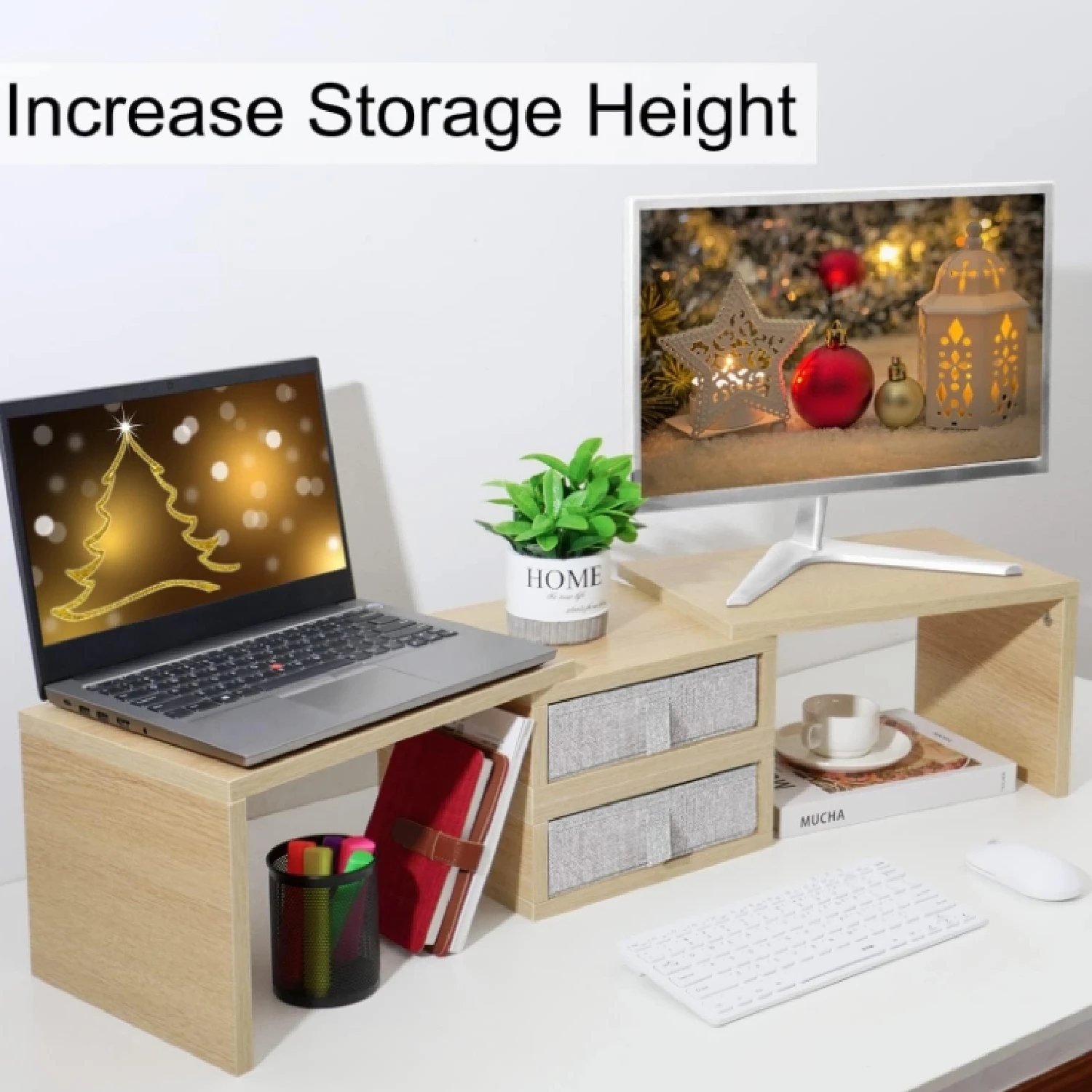 42 Inch Dual Monitor Stand Riser With 2 Drawers- Length And Angle ...