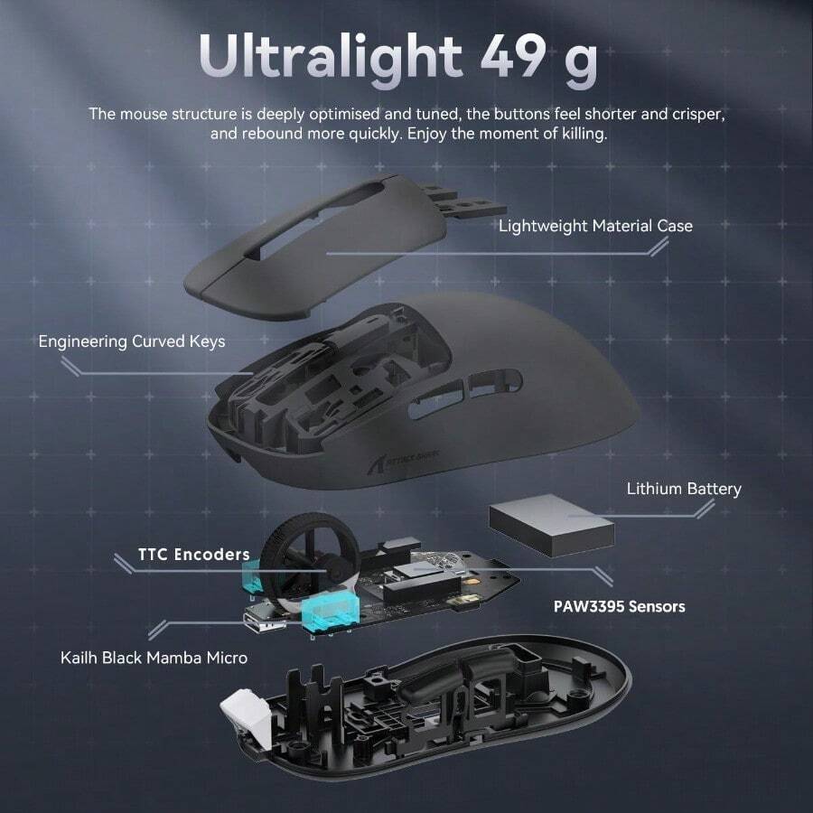 ATTACK SHARK X3 Pro 4K/8K Hz Mouse 59g SUPERLIGHT PixArt PAW3395 Gaming ...