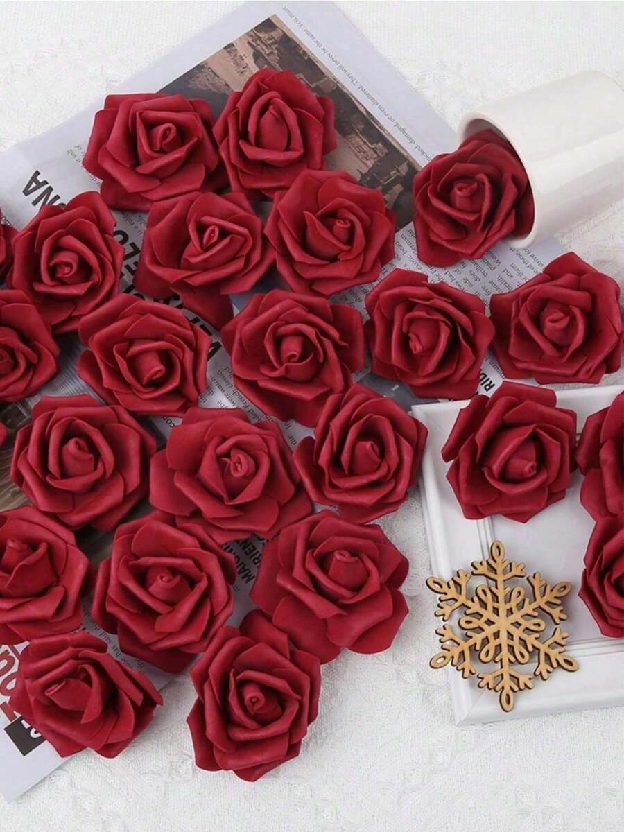 100Pcs Artificial Rose Flower Heads, Fake Foam Roses Without Stem For ...