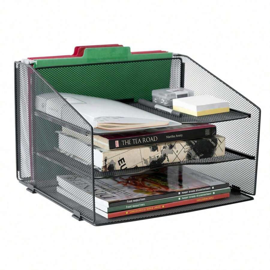 Mesh Desktop File Organizer 3 Tier Paper Tray With 1 Letter Size ...