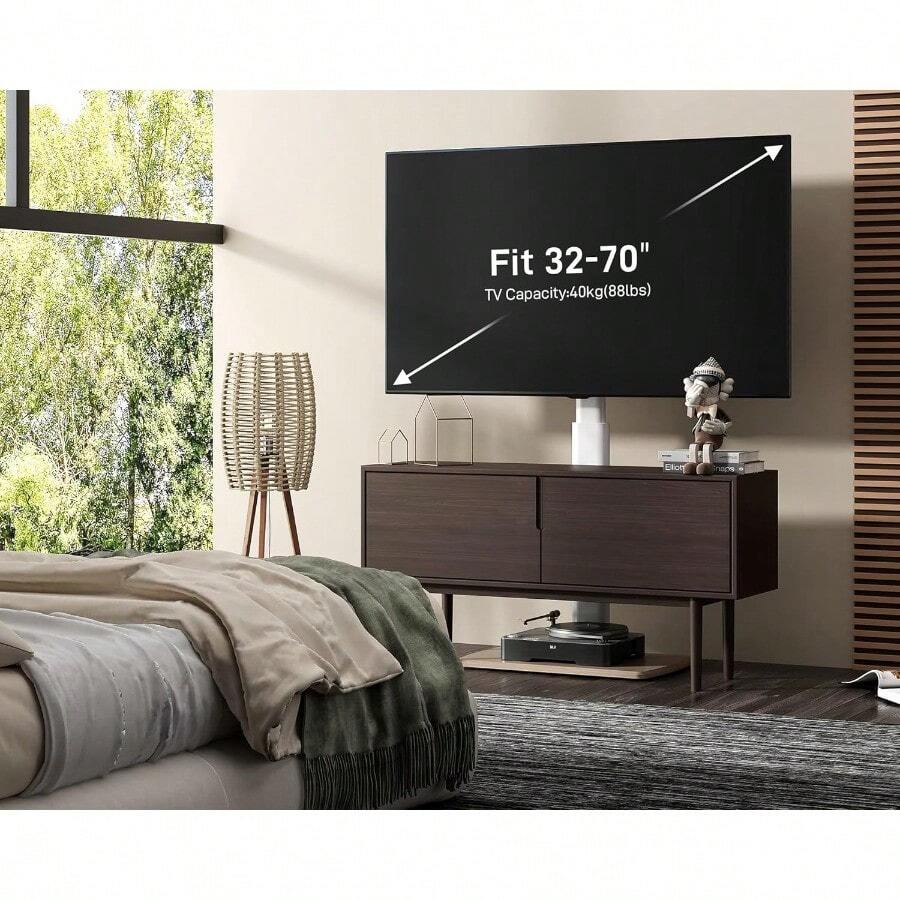 FITUEYES White TV Floor Stand With 20mm Wood Base For 32-70 Inch TV ...