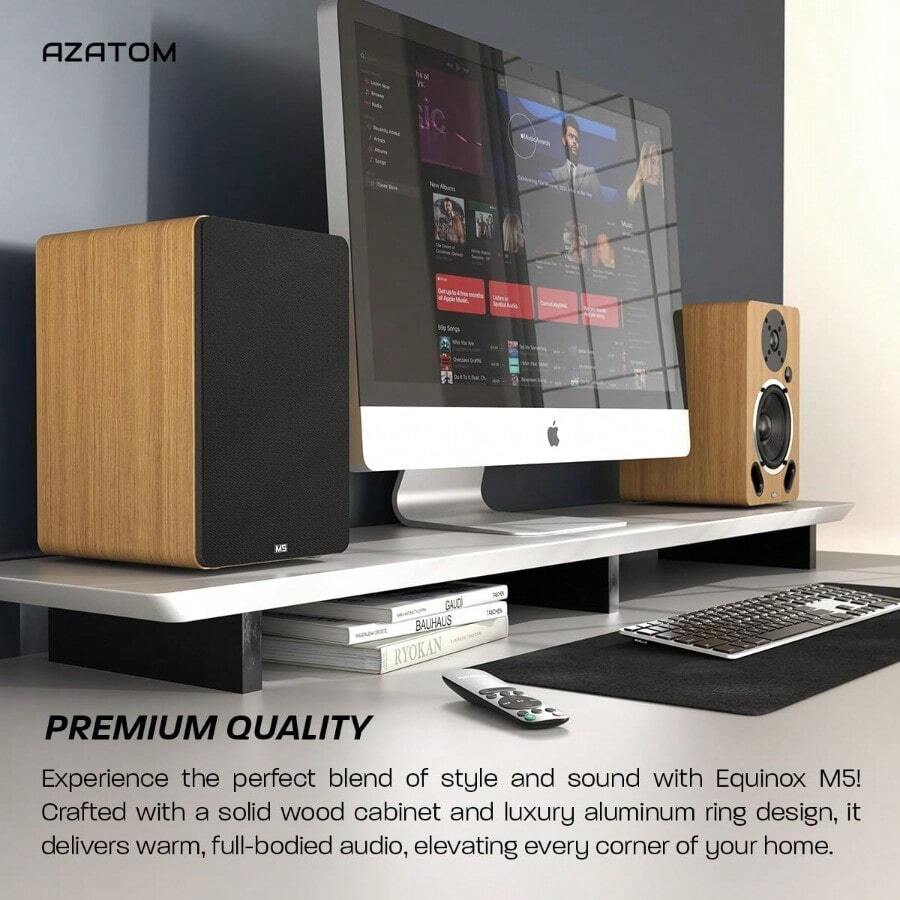 AZATOM M5 Powered Bookshelf Speakers 100 Watts 5" Carbon Fibre 2.0 Act ...