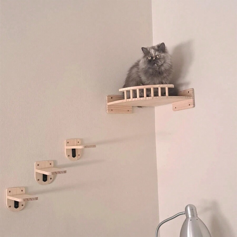 1 Wall-Mounted Cat Climber And Perch, 1 Corner Cat Tower, 3 Cat Shelves ...