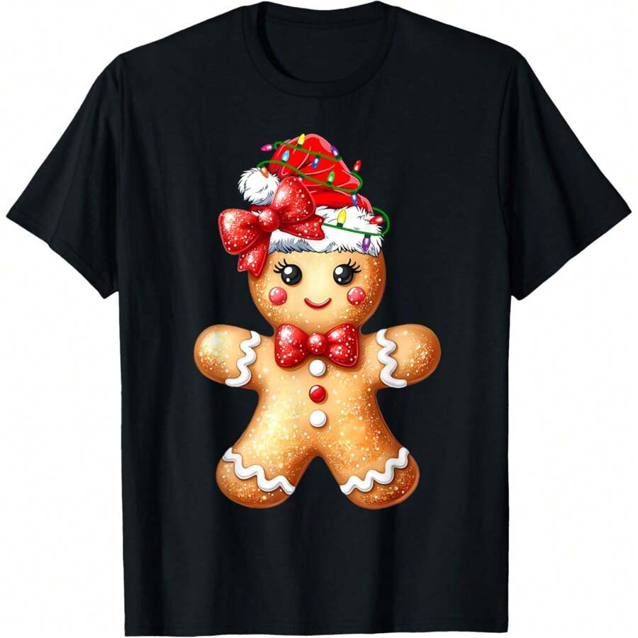 Merry Christmas Shirt Gingerbread Santa Pajamas Girls Women T-Shirt ...