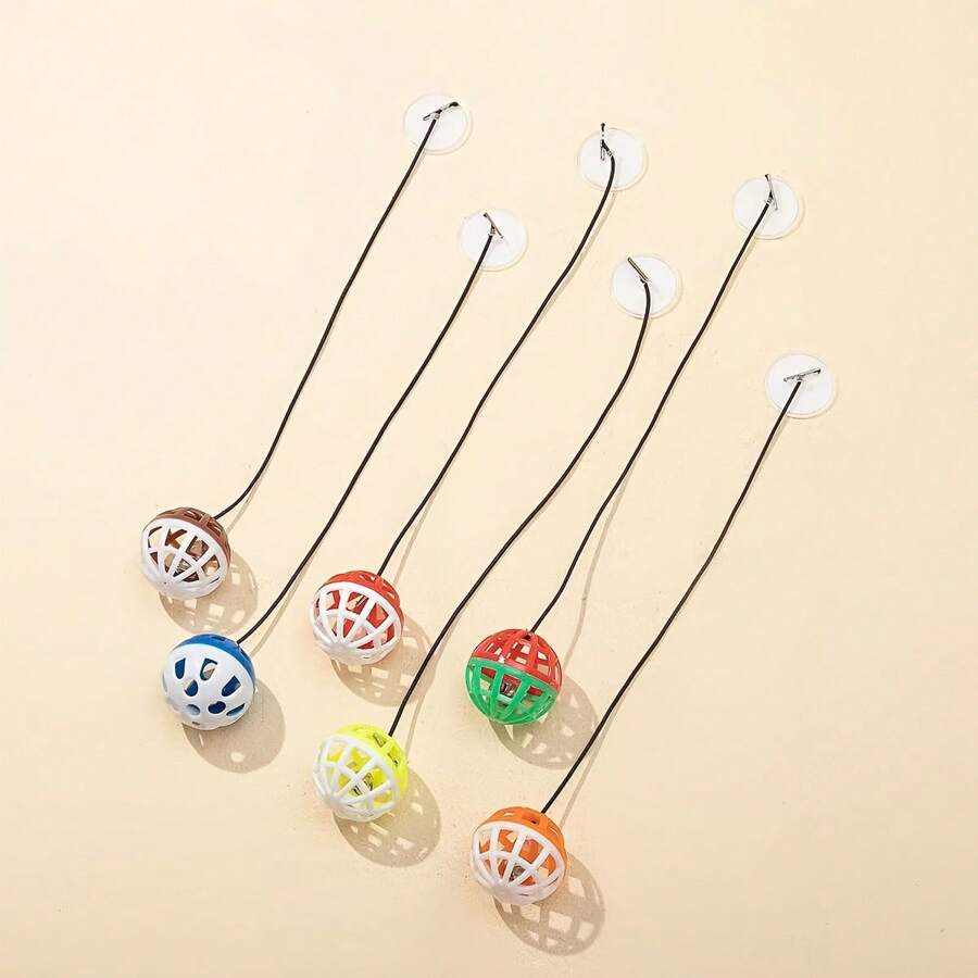 4Pcs Colorful Lizard Bell Ball Cat Toy With Suction Cup And Rope ...