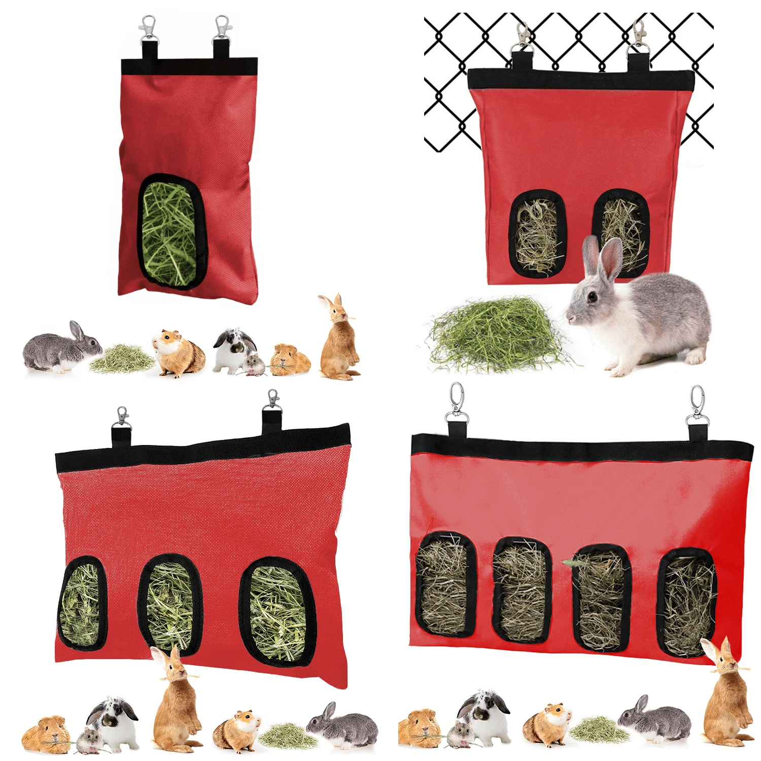 Rabbit Hay Bag Feeder, Red 600D Oxford Cloth Fabric Hay Hanging Feeder ...