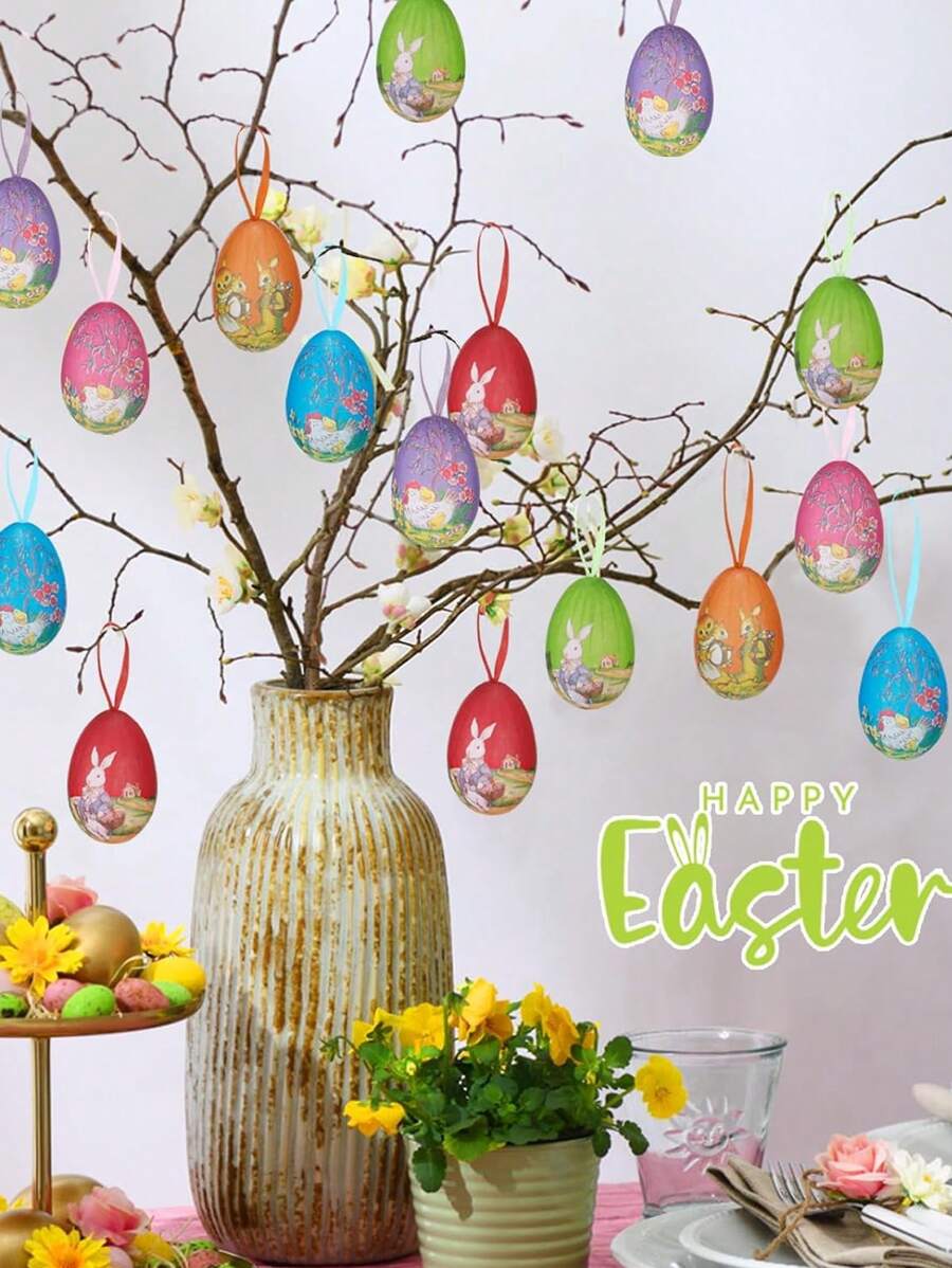 8pcs-Easter Eggs Hanging Tree Ornaments With Rabbit Painting For Easter ...