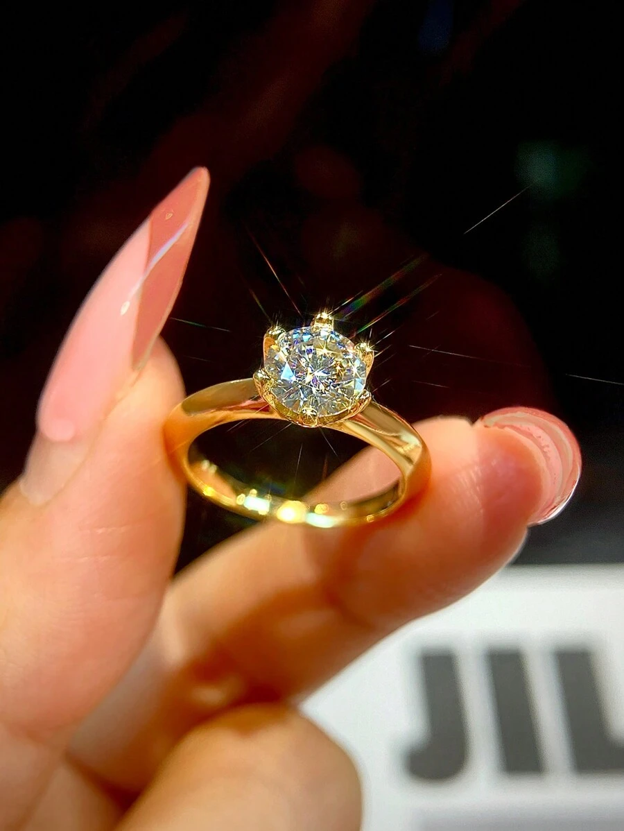 1pc 1 Carat 6 Claws Round Design D-Color Moissanite Engagement Ring ...