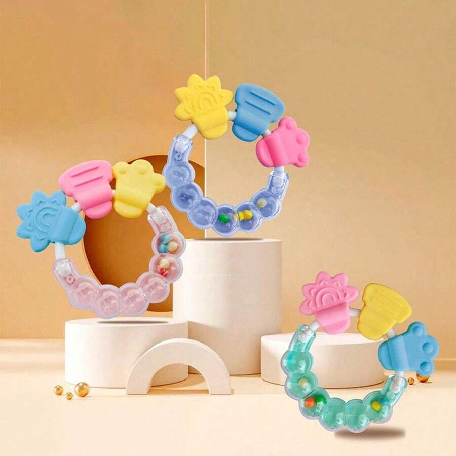 2in1 Baby Rattle Teether Silicone Chewing Toy,Infant Hand Grab Shaker ...