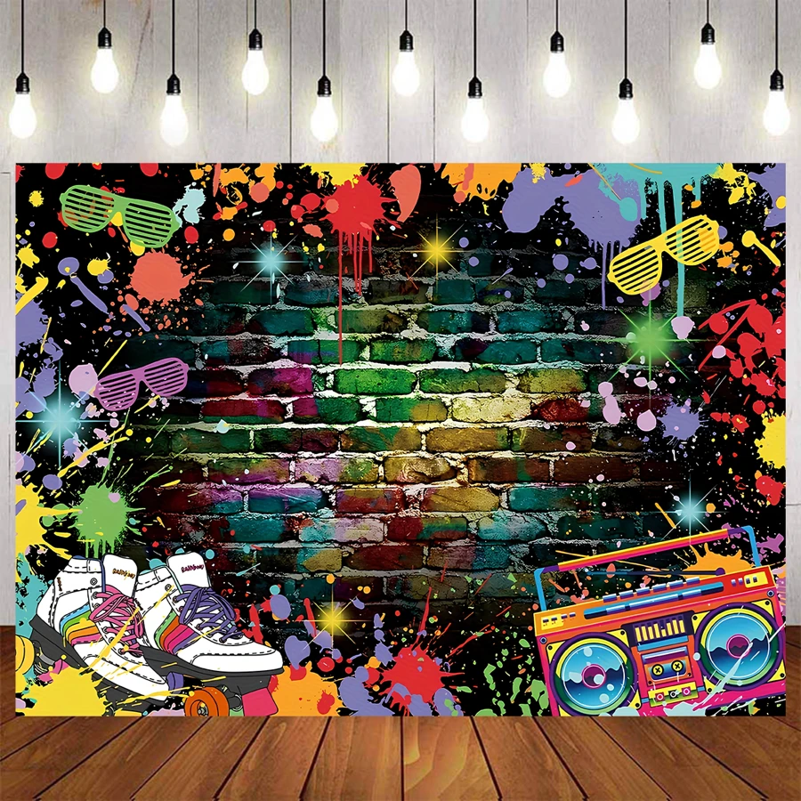 Back To The 80s Party Backdrop Colorful Graffiti Wall Photography ...