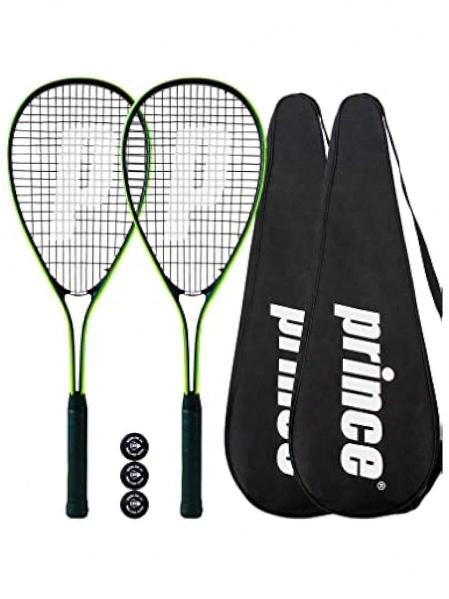 Prince Power Ti Squash Rackets Set Of 2 + Covers + 3 Squash Balls ...