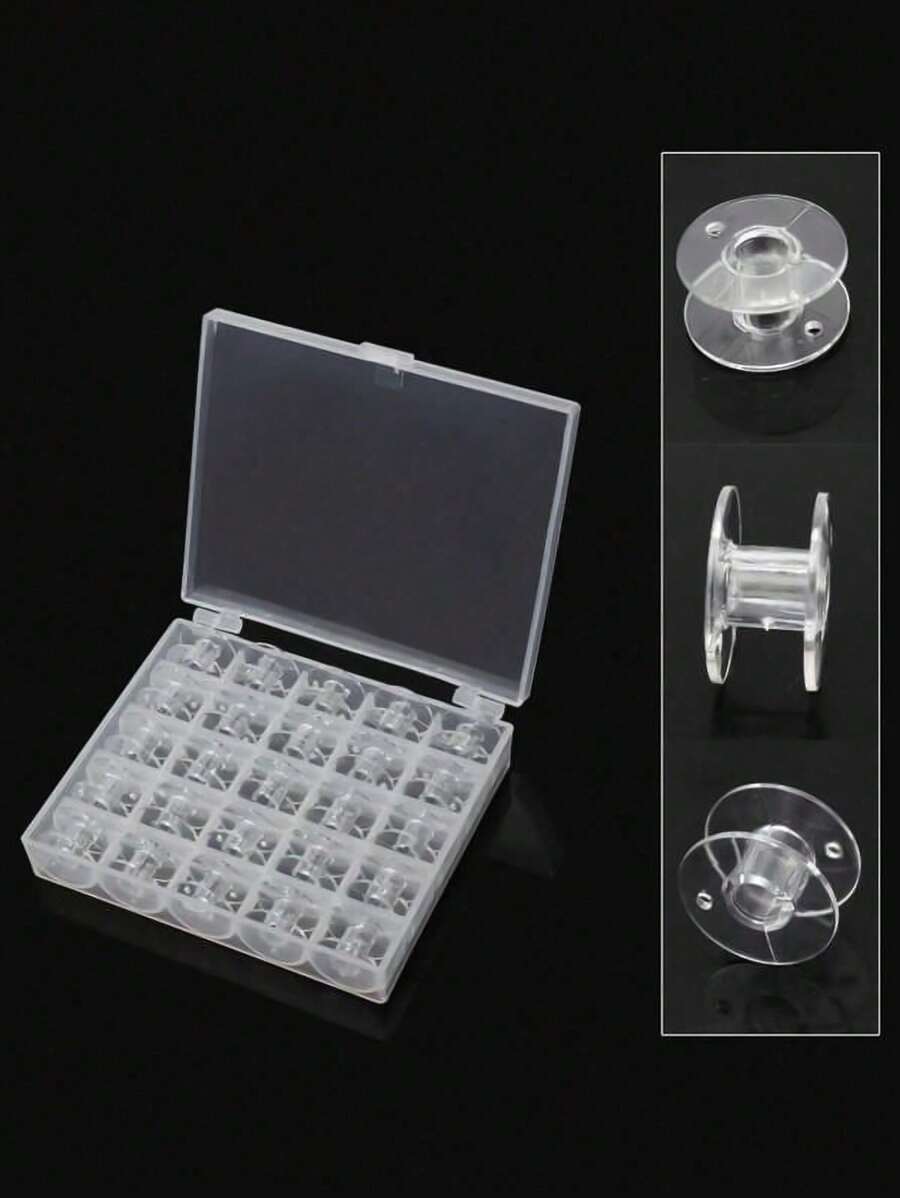 1pc 25-Slot Sewing Machine Bobbin Case, 25pcs Clear Plastic Storage ...