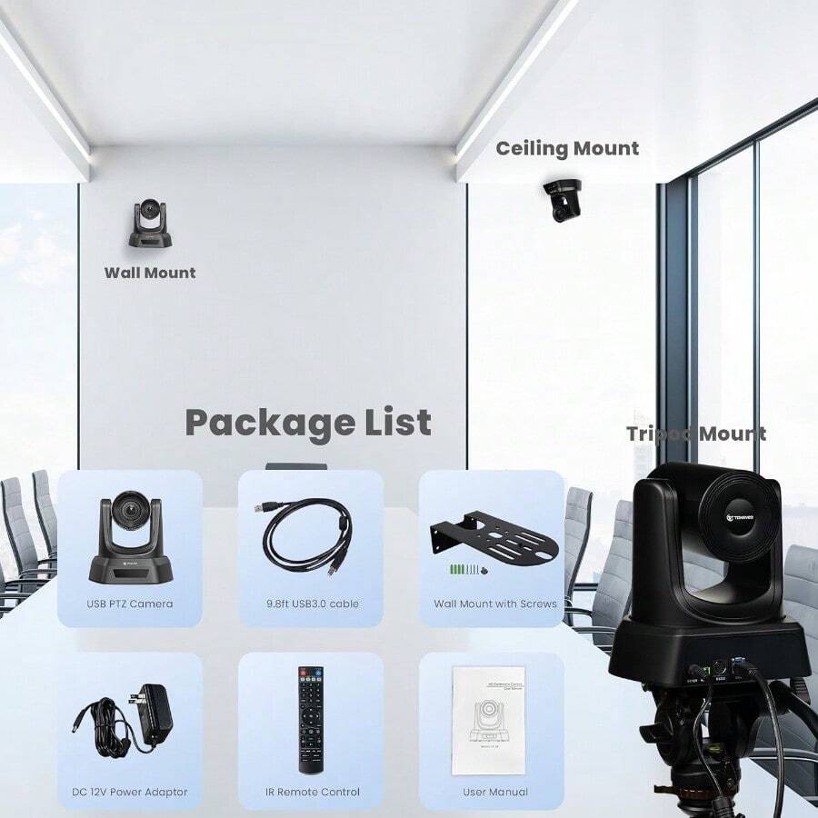 TONGVEO Conference Room PTZ Camera System | 1080P 60fps With 3X Optical ...