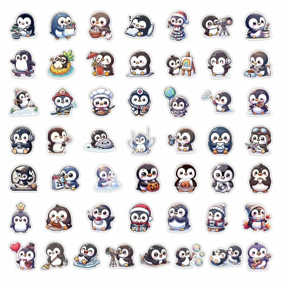 50PCS Cute Penguins Stickers Vinyl Aesthetics Stickers For Scrapbooking ...