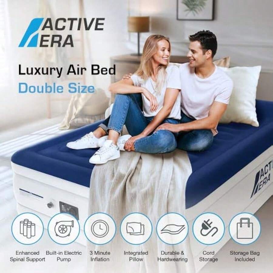 Act Era Luxury King Size Air Bed - Elevated Inflatable Air Mattress Electric Built-In Pump ...