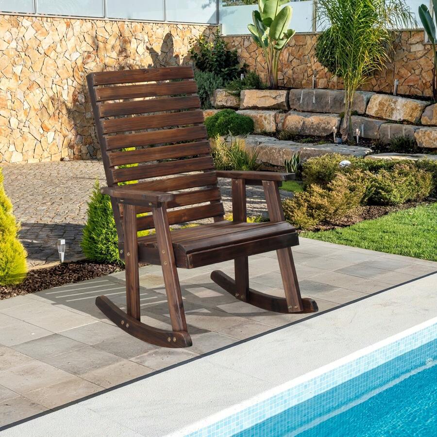 Wooden Rocking Chair Patio Rocker With Armrest For Outdoor Backyard ...