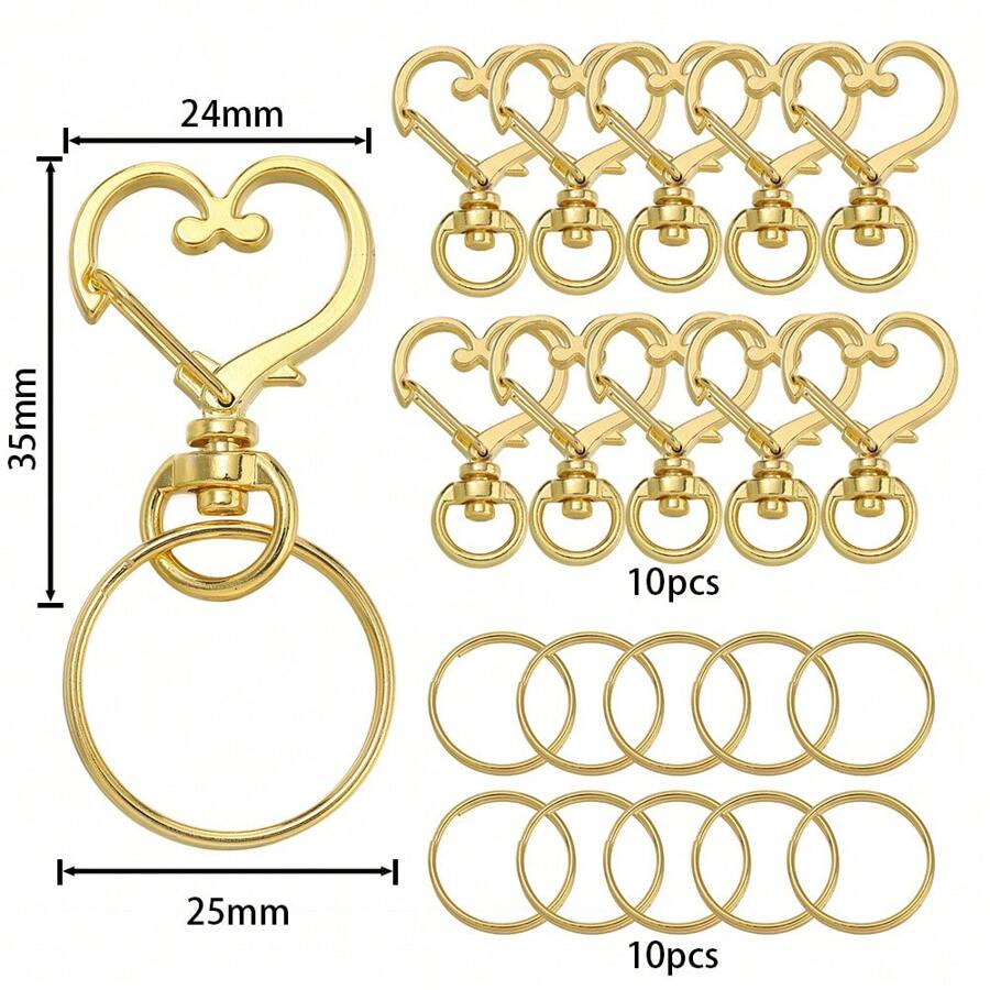 10/20pcs Set Of Heart-Shaped Rotating Buckle Hooks With Key Rings ...