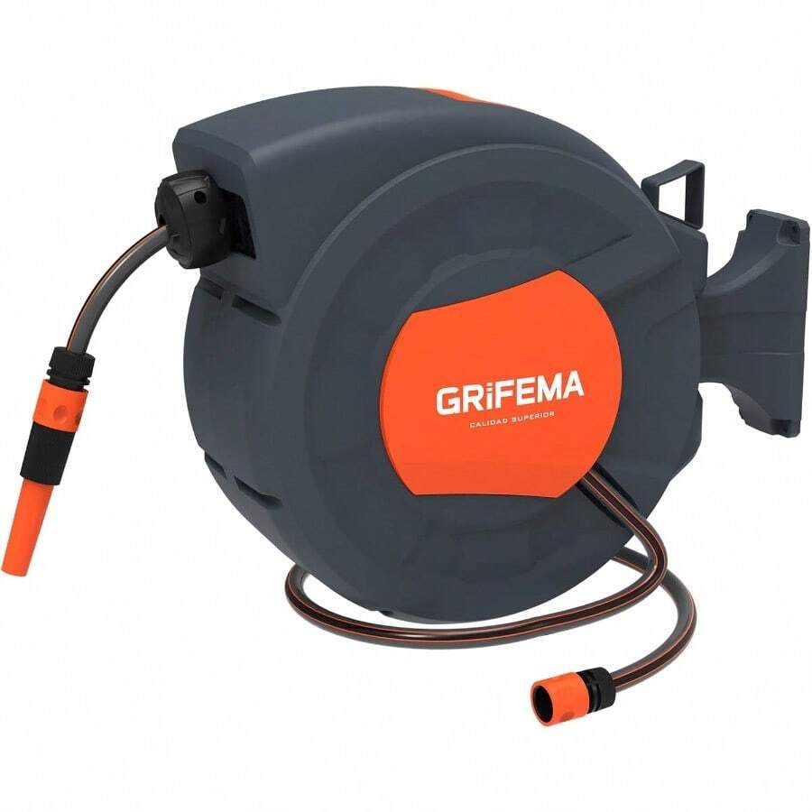 GRIFEMA G301-15 Retractable Garden Hose Reel Wall Mounted 15M+2M Hose ...
