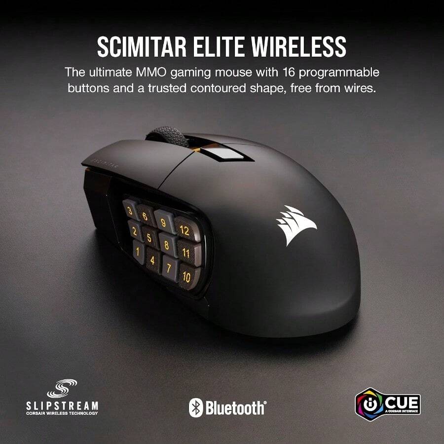 CORSAIR SCIMITAR WIRELESS MMO Gaming Mouse 26000 DPI 16 Programmable ...