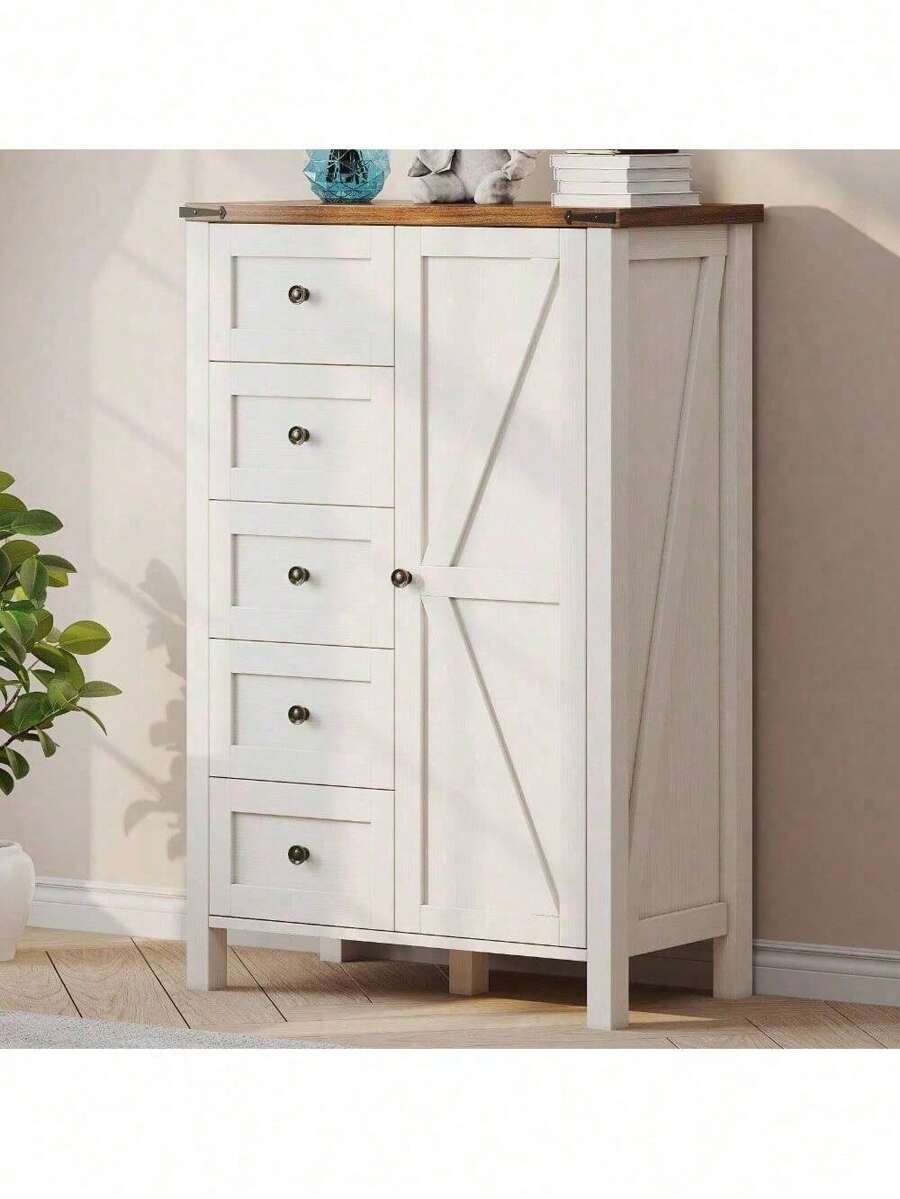 Farmhouse Chest Of Drawer Dresser Wood Storage Organizer For Bedroom ...