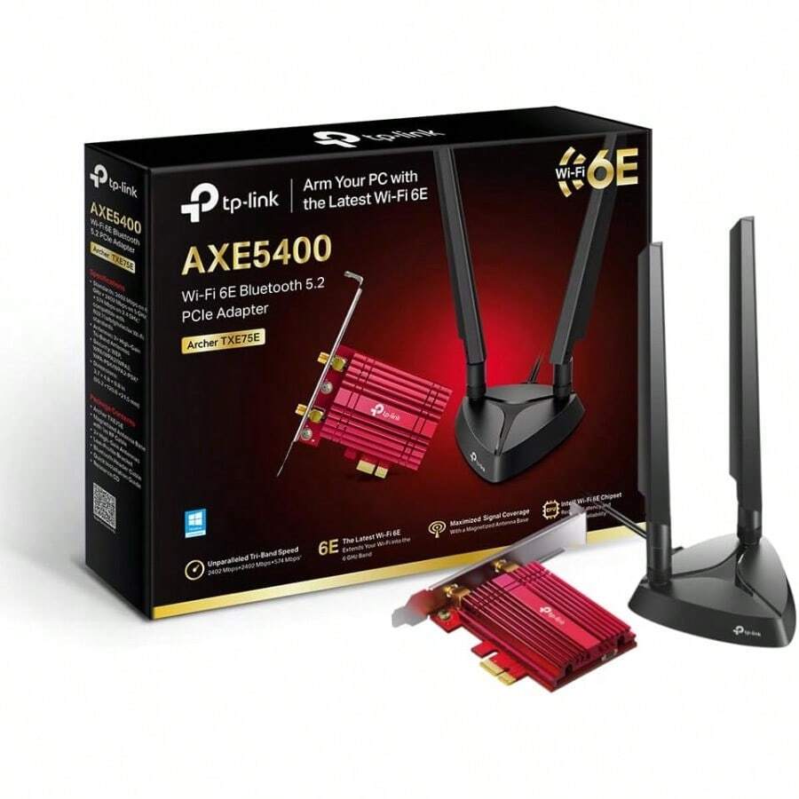 TP-Link AXE5400 Tri-Band Wi-Fi 6E Bluetooth 5.2 PCI Express Adapter With Two Antennas Intel Wi ...