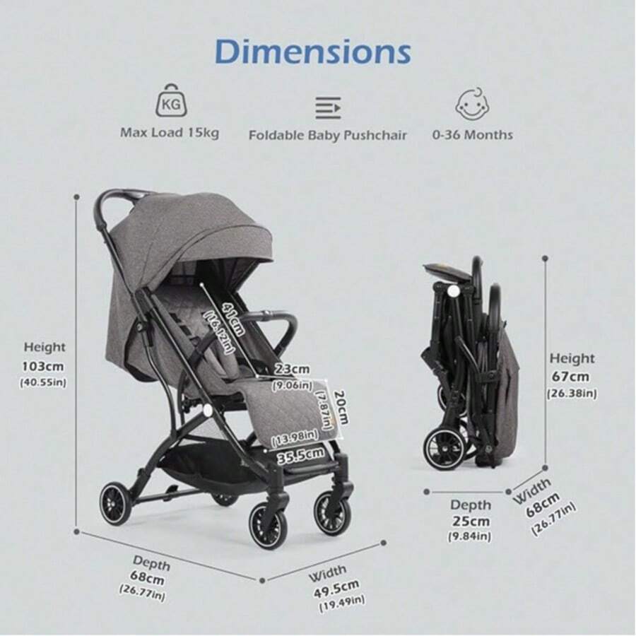 Baby Pushchair Stroller, One-Hand Foldable Compact Baby Pram With ...