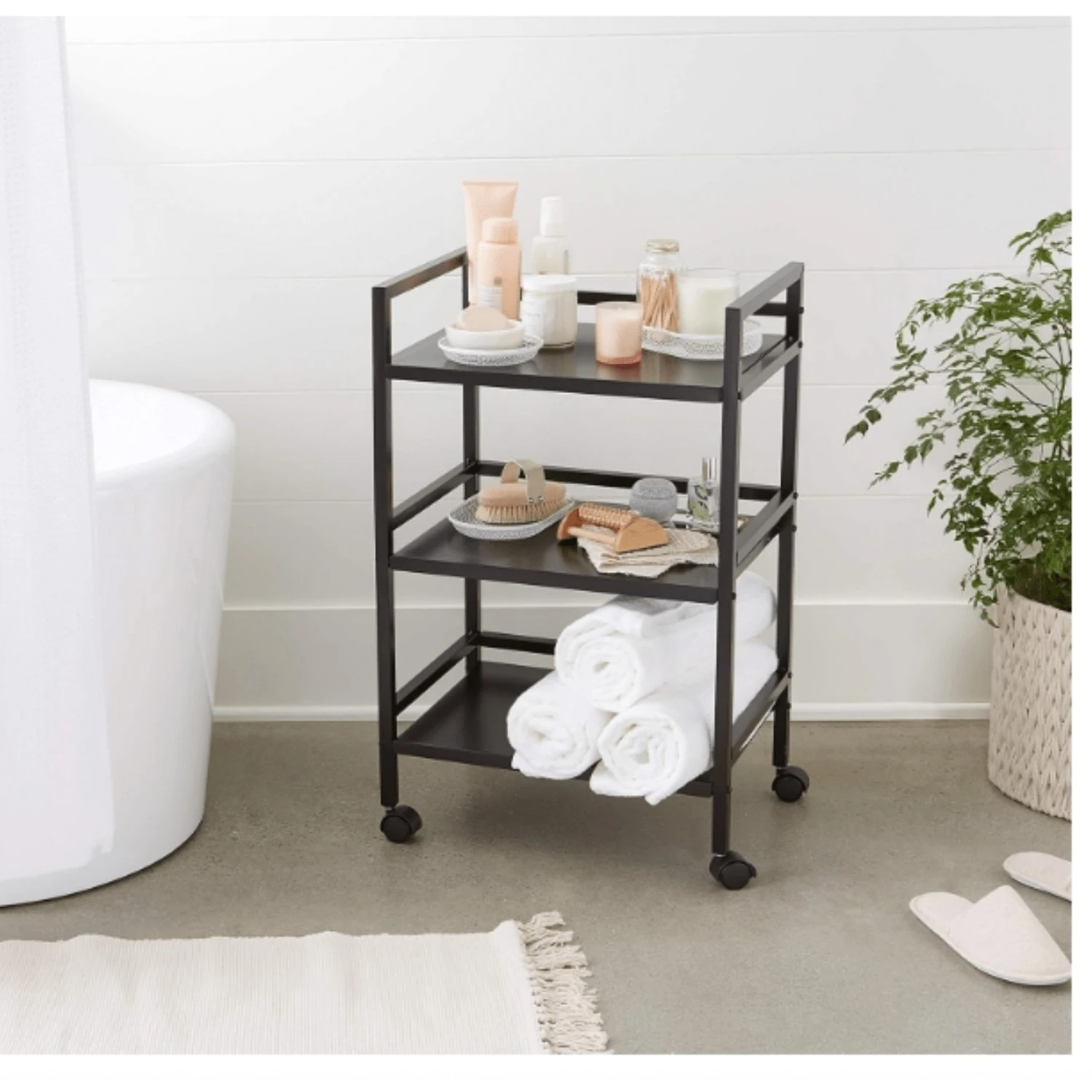 Basics 3-Tier Metal Rolling Cart, Black | SHEIN USA