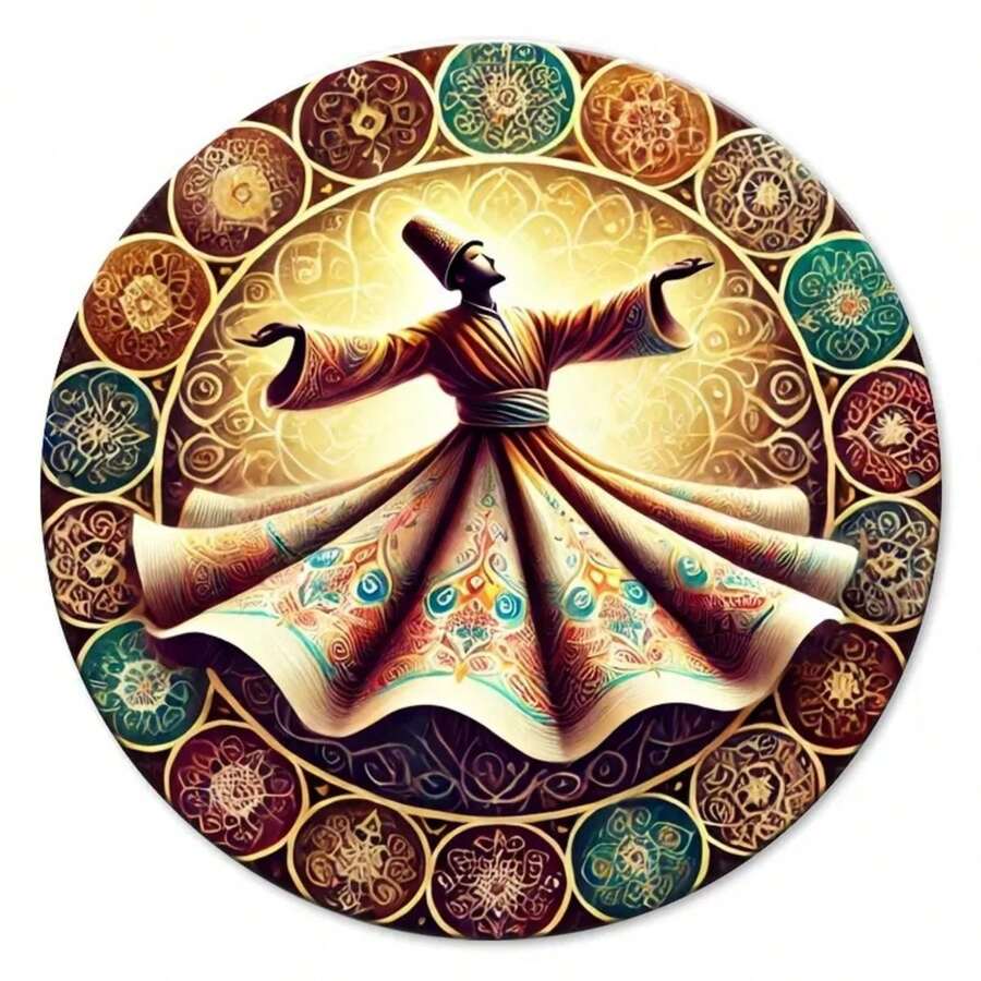 1pc Rumi & Dance Islamic Mythology Art Decor, 8x8 Inch Round Metal Wall ...