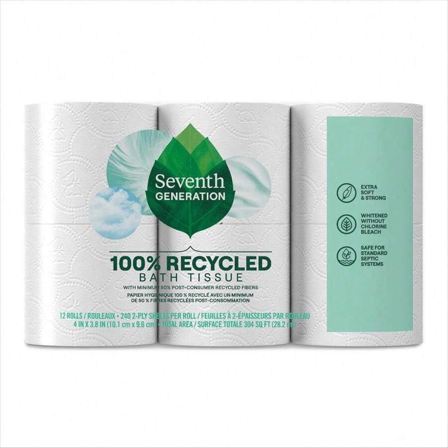 Toilet Paper Bath Tissue 4-Pack 100% Paper 2-Ply Without Chlorine ...