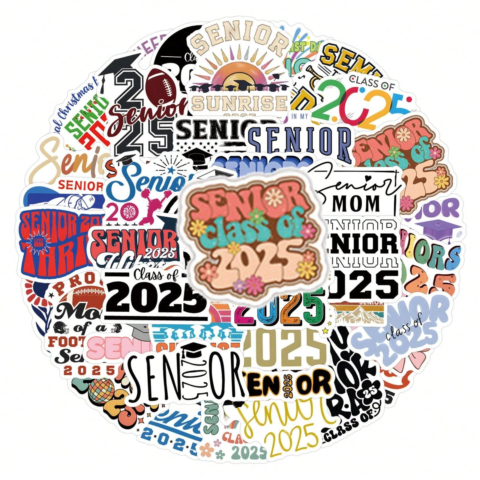 55Pack Pcs Senior 2025 Stickers, Vinyl Senior 2025 Stickers For Laptop ...