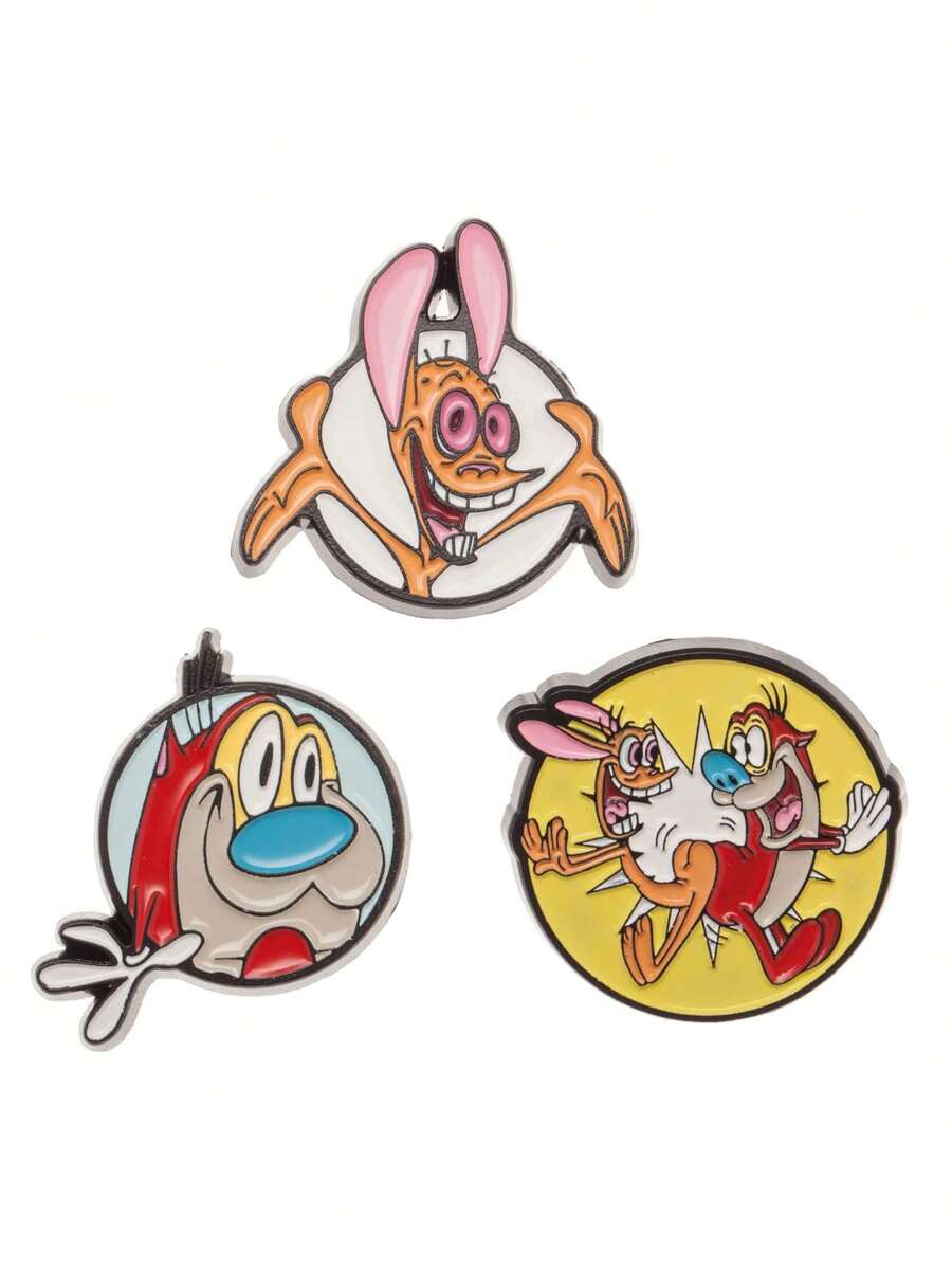 Ren And Stimpy Lapel Enamel Pin 3 Pack Set | SHEIN USA