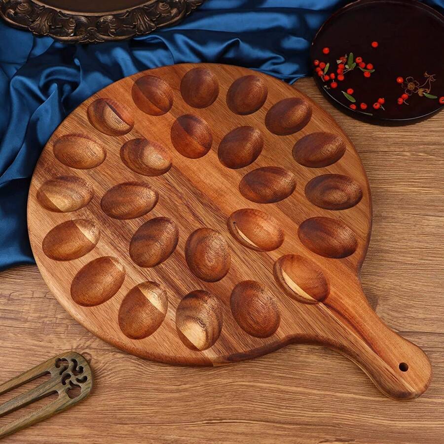 Deviled Egg Platter, Wooden Deviled Egg Tray 24 Holes Round Egg Holder ...