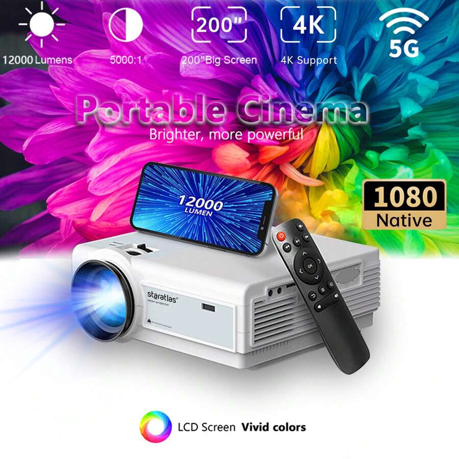 Proyector con WiFi, proyector portátil mini para exteriores, ajuste de ...