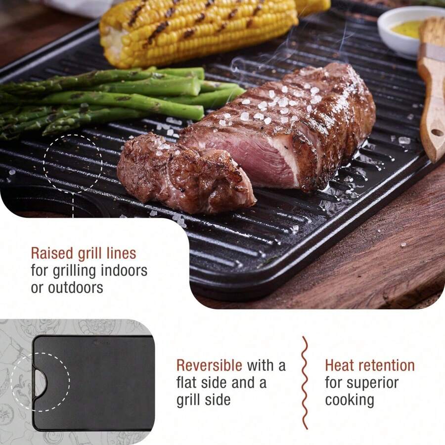 20-By-14-Inch Rectangular Cast Iron Griddle, Preseasoned Reversible ...