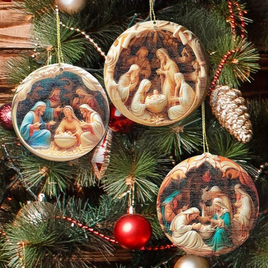 12 Pieces Nativity Scene Wooden Decorations Suit-2D Effect Bible Story ...