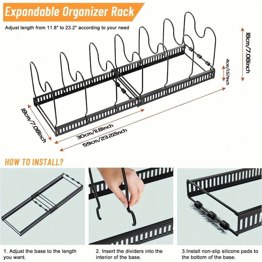 10-Compartment Expandable Pot Lid Rack - Pot Lid Holders For Cabinet ...