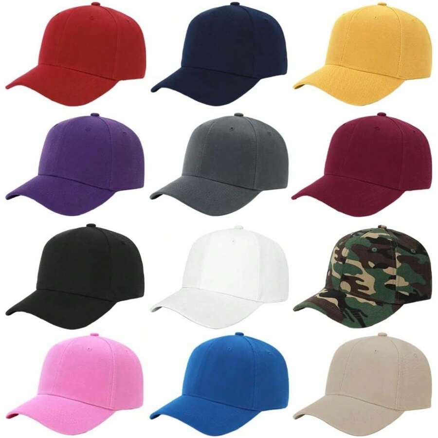 Wholesale Bulk Lot 12-Pack Baseball Cap Adjustable Size Plain Blank ...