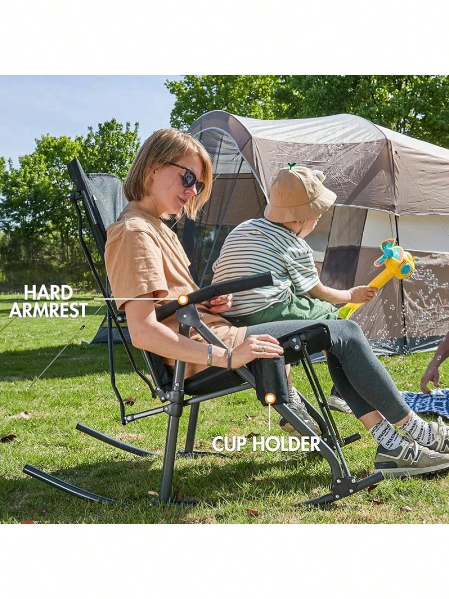 PORTAL Oversized Folding Rocking Camping Chair Portable Outdoor Rocker ...