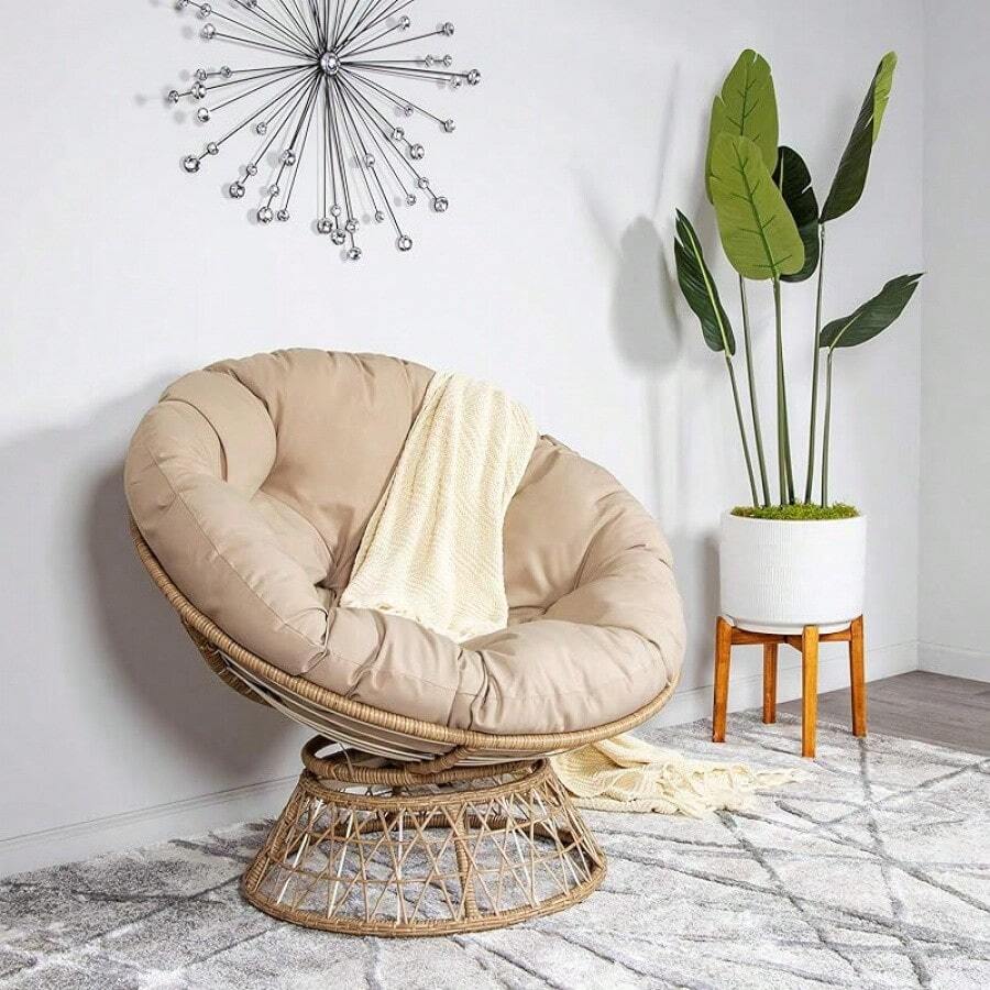 Milliard Wicker Papasan Chair With 360-Degree Swivel, Tan Cushion And ...