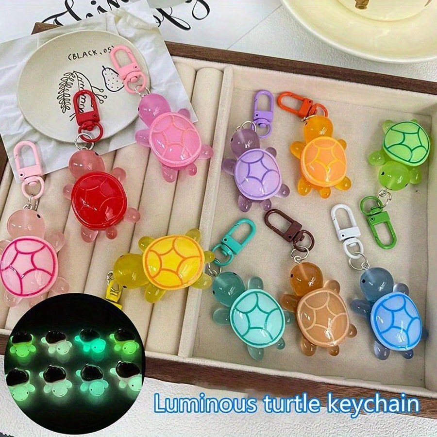 2pcs Cartoon Resin Glow-In-The-Dark Sea Turtle Keychains, Colorful ...