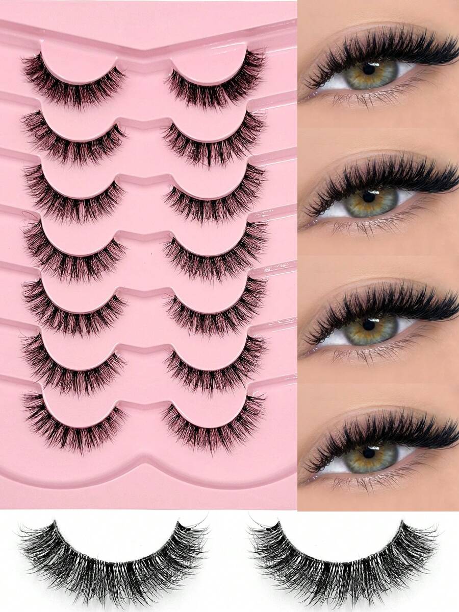 7 Pairs Eyelashes Soft 3D Faux Mink, Natural Look With Transparent Stem ...